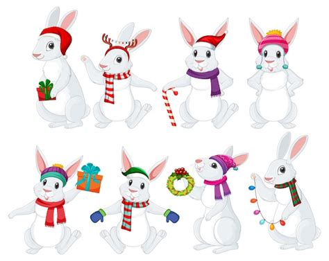 귀여운 토끼 만화 캐릭터 컬렉션 무료 벡터