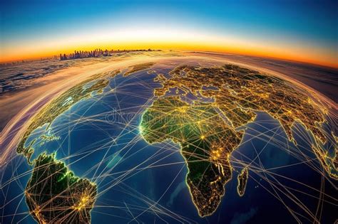 Global Network Interconnected World Nodes Symbolize Unity Digital