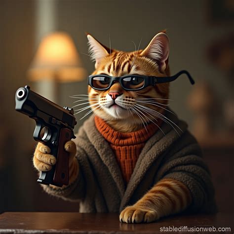 Cat With Pistol Stable Diffusion Online