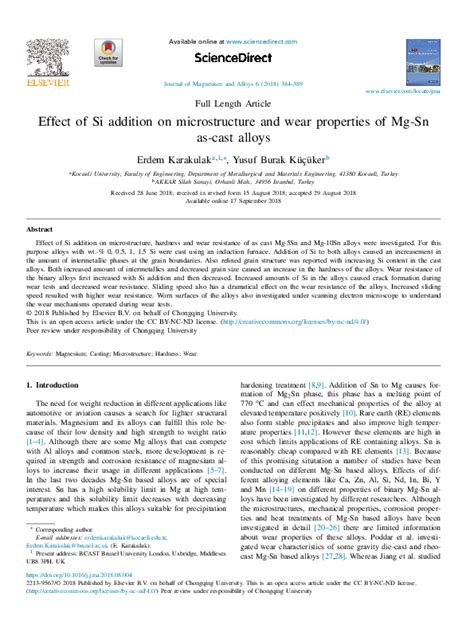 Pdf Effect Of Si Addition On Microstructure And Wear Properties Of Mg Sn As Cast Alloys