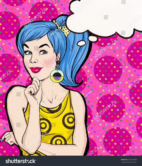 Pop Art Illustration Blue Hair Girl With The Speech Bubble Pop Art Girl