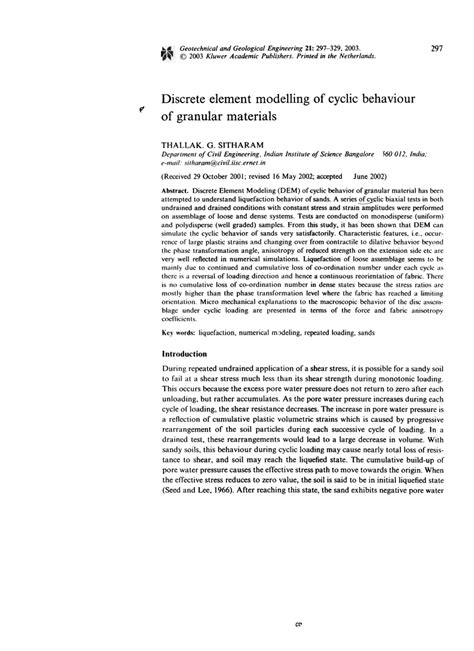 pdf discrete element modelling of cyclic behaviour of granular materials
