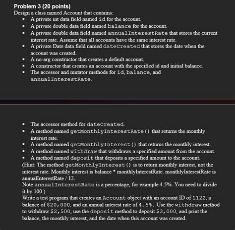 solved problem 3 20 points design a class named account