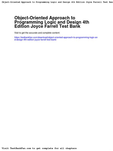 Dwnload Full Object Oriented Approach To Programming Logic And Design 4th Edition Joyce Farrell