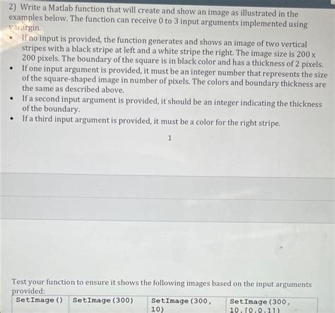 Solved 2 Write A Matlab Function That Will Create And Show Chegg