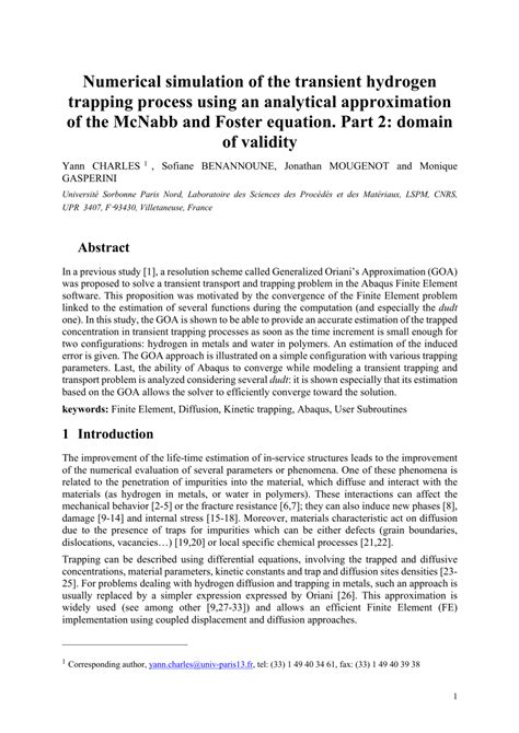 Pdf Numerical Simulation Of The Transient Hydrogen Trapping Process