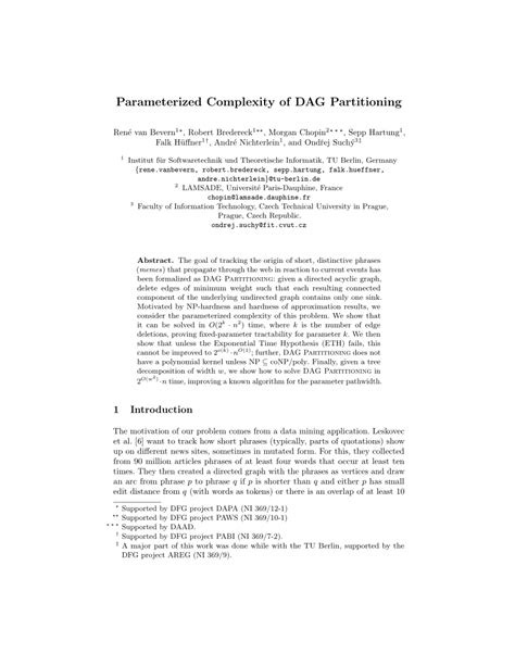 Pdf Parameterized Complexity Of Dag Partitioning