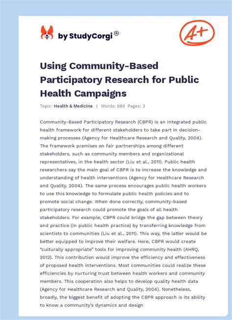 Using Community Based Participatory Research For Public Health Campaigns Free Essay Example