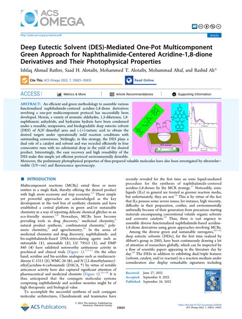 Pdf Deep Eutectic Solvent Des Mediated One Pot Multicomponent Green Approach For