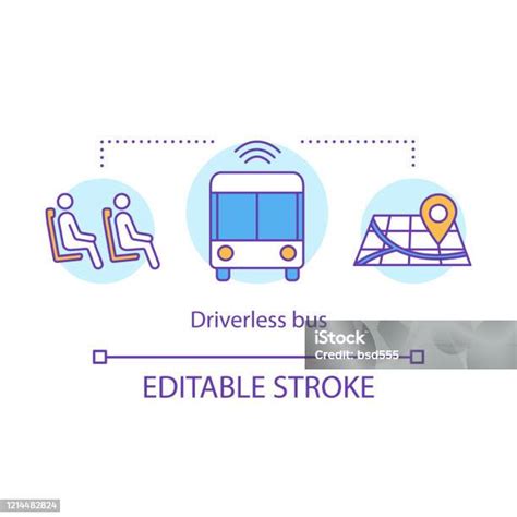 무인 버스 개념 아이콘입니다 전송 경로를 추적합니다 Wifi 아이디어 얇은 라인 일러스트와 버스승객의 운송 벡터 절연 윤곽선