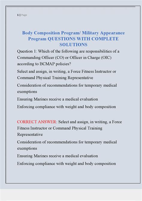 Body Composition Program Military Appearance Program Questions With Complete Solutions