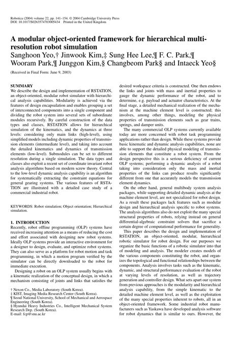 Pdf A Modular Object Oriented Framework For Hierarchical Multi Resolution Robot Simulation