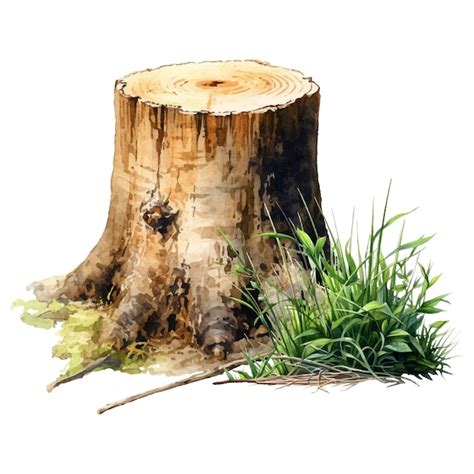 나무 그루터기 수채화 그림 프리미엄 벡터