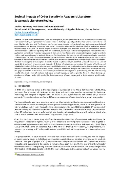 Pdf Societal Impacts Of Cyber Security In Academic Literature Systematic Literature Review