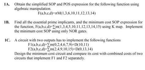 Solved 1a Obtain The Simplified Sop And Pos Expression For