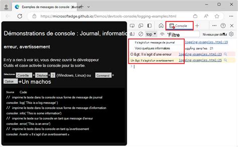 Messages De Journal Dans Loutil Console Microsoft Edge Developer Documentation Microsoft Learn