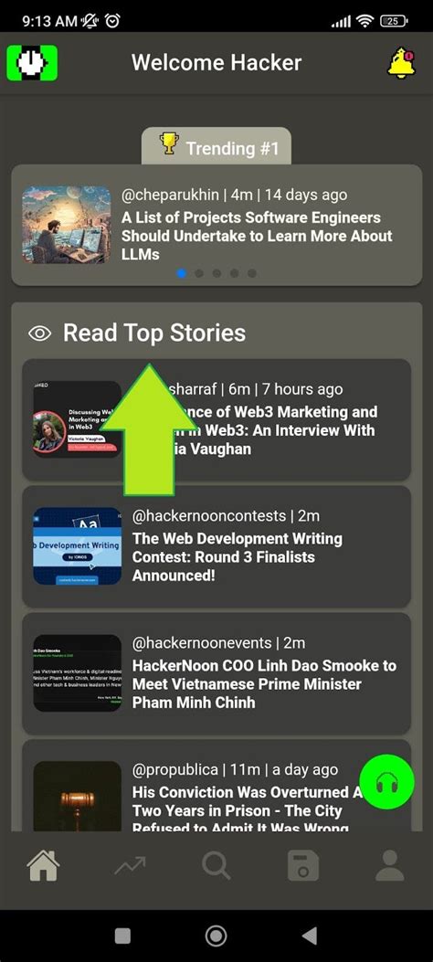 viewing trending and top stories on the hackernoon app hackernoon