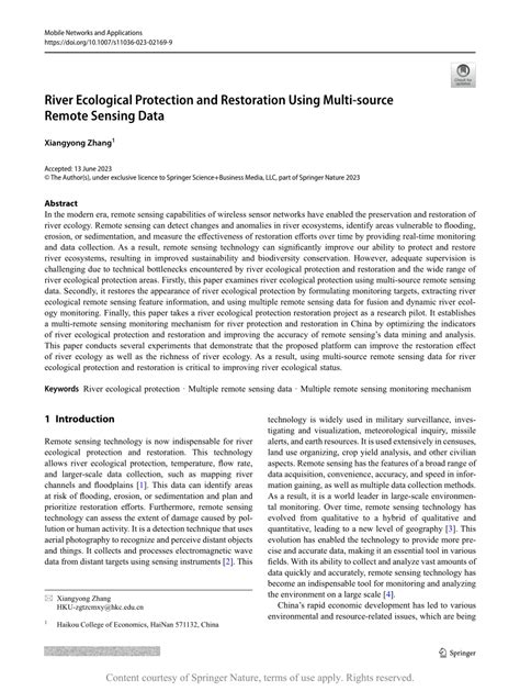 River Ecological Protection And Restoration Using Multi Source Remote Sensing Data