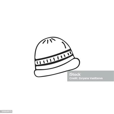 손으로 그린 겨울 모자 단일 요소 그래픽 낙서 스케치 흰색으로 격리된 윤곽 선개 그리기 벡터 일러스트레이션 가을에 대한 스톡 벡터 아트 및 기타 이미지 Istock