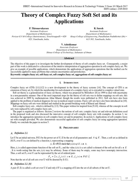 Theory Of Complex Fuzzy Soft Set And Its Applications Pdf Fuzzy