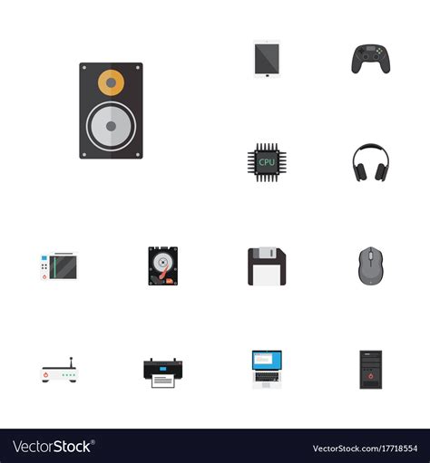 Flat Icons Controller Microprocessor Printer Vector Image