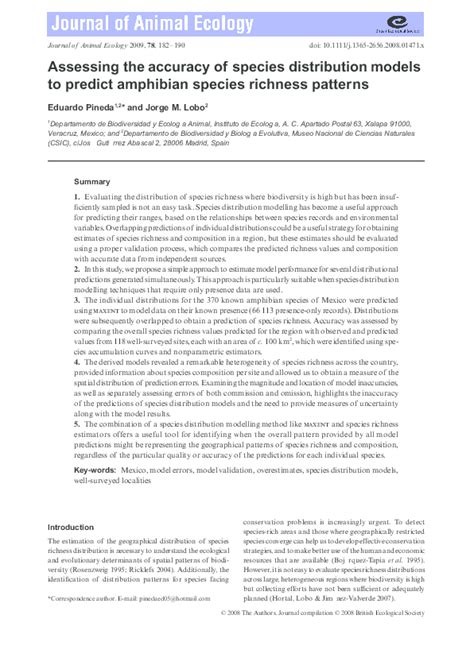Pdf Assessing The Accuracy Of Species Distribution Models To Predict