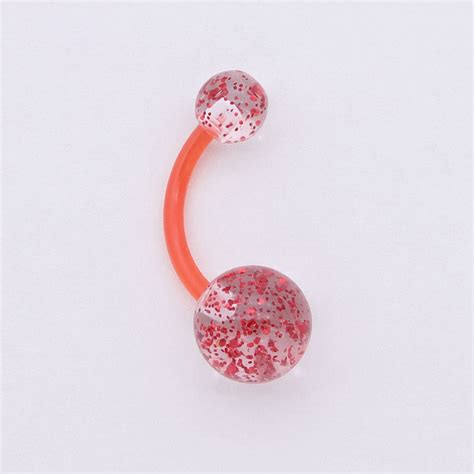 Glitters Red Acrylic Balls Belly Button Ring Glitters