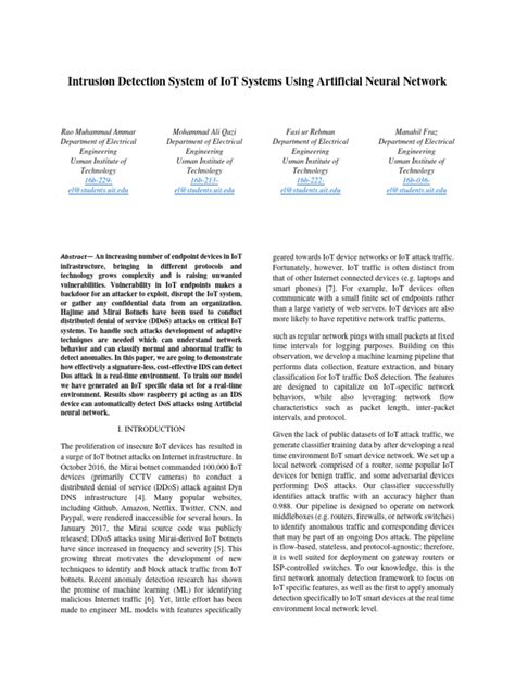 Iot Based Ids System Using Ann Download Free Pdf Denial Of Service Attack Artificial