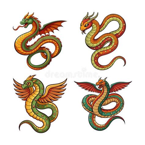 Realistic Ornate Flying Snake Wildlife Artwork Stock Vector