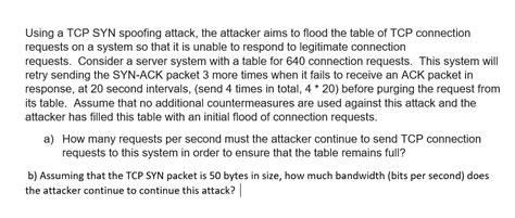 Using A Tcp Syn Spoofing Attack The Attacker Aims To