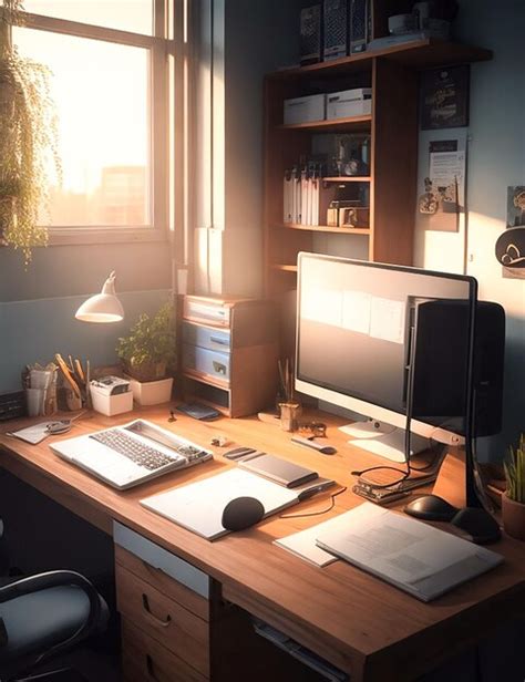 Premium Ai Image View Of 3d Personal Computer With Workstation And Office Items Generate By Ai