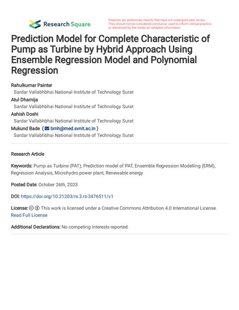 Pdf Prediction Model For Complete Characteristic Of Pump As Turbine By Hybrid Approach Using