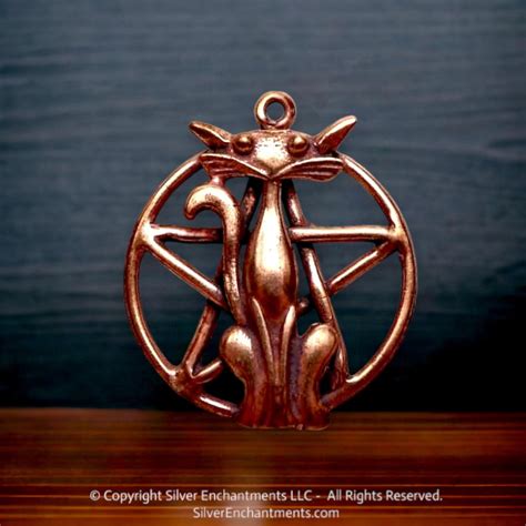 Solid Copper Cat Pentacle Necklace Pendant Cat Pentagram Pagan Wiccan