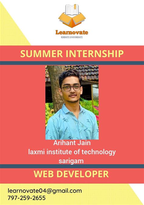 Arihant Jain On Linkedin Internship At Learnovate Ecommerce