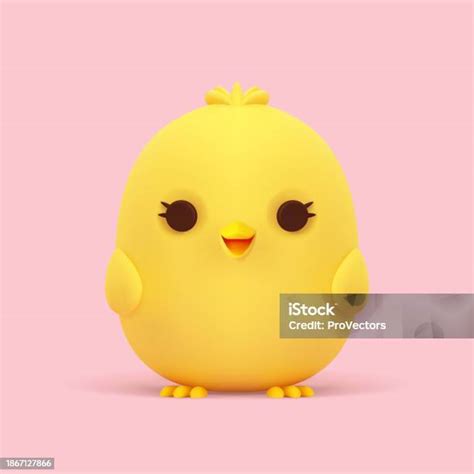 귀여운 노란 병아리 재미 있은 사랑스러운 아기 닭 3d 아이콘 현실적인 벡터 일러스트 레이 션 가공의 인물에 대한 스톡 벡터