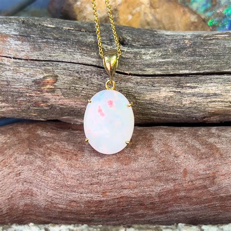 18kt Yellow Gold Dark Opal 45ct Pendant Gold Opal Pendant White