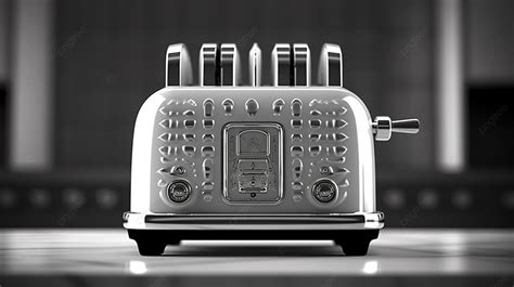 레트로 주방 설정에서 고전적인 단색 빈티지 토스터의 3d 렌더링 토스터에 주방 용품 주방 액세서리 배경 일러스트 및 사진