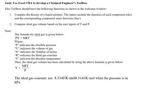 Solved Task Use Excel Vba To Develop A Chemical Engineers