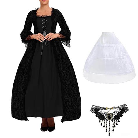 Delliss Women Halloween Party Elastic High Waist Dresses Renaissance Sleeve Square Neck