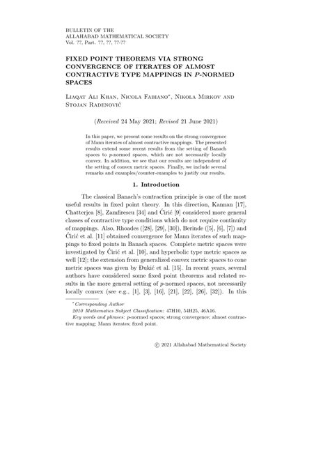 Pdf Fixed Point Theorems Via Strong Convergence Of Iterates Of Almost Contractive Type