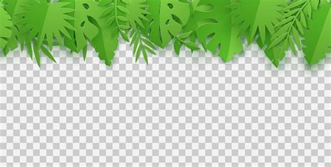 종이 컷 스타일의 여름 열대 잎의 원활한 테두리 그림자 공예 정글 녹색 식물 컬렉션 종이 절단 아트 스타일의 창조적 인 벡터 카드 일러스트레이션 0명에 대한 스톡 벡터 아트