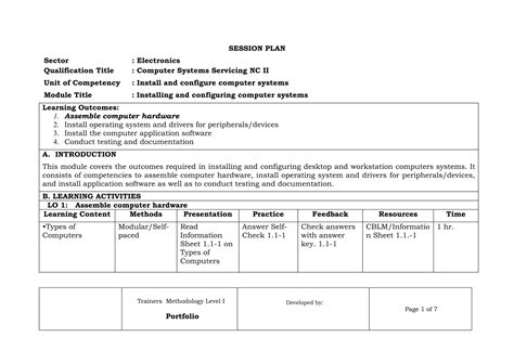 Session Plan Installing And Configuring Computer Systempdf