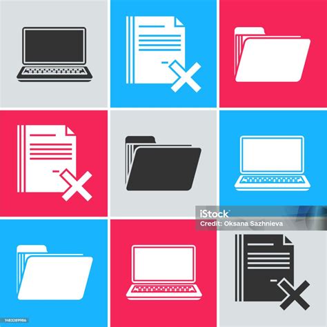 노트북 파일 문서 삭제 및 문서 폴더 아이콘을 설정합니다 벡터 개념에 대한 스톡 벡터 아트 및 기타 이미지 개념 거절 노트북 Istock