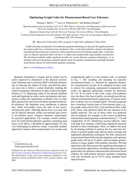 pdf optimizing graph codes for measurement based loss tolerance