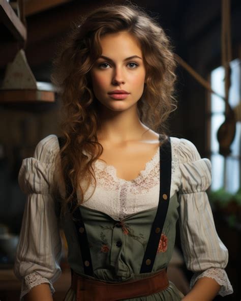 전통 의상을 입은 아름다운 젊은 여성의 초상화 프리미엄 벡터