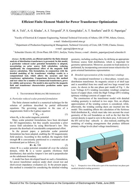 Pdf Efficient Finite Element Model For Power Transformer Optimization