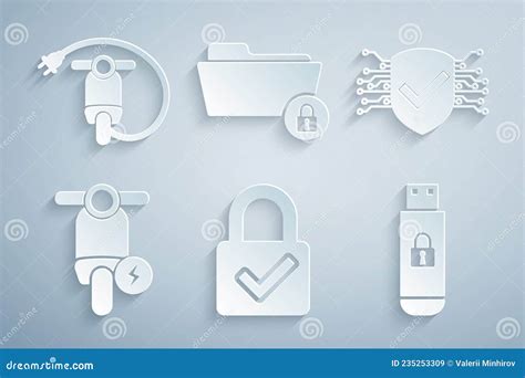Set Lock And Check Mark Cyber Security Electric Scooter Usb Flash Drive With Lock Folder And