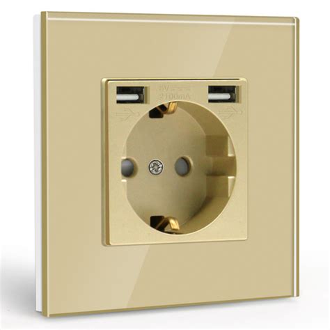 Розетка одинарная с Usb в стандартный подрозетник рамка закаленное стекло Золото купить по