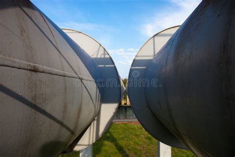 Close Up Of Two Parallel Pipelines Stock Image Image Of Close