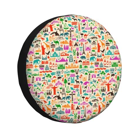Wukai Travel Print Spare Tire Cover For Rv Trailer Waterproof Pvc Faux